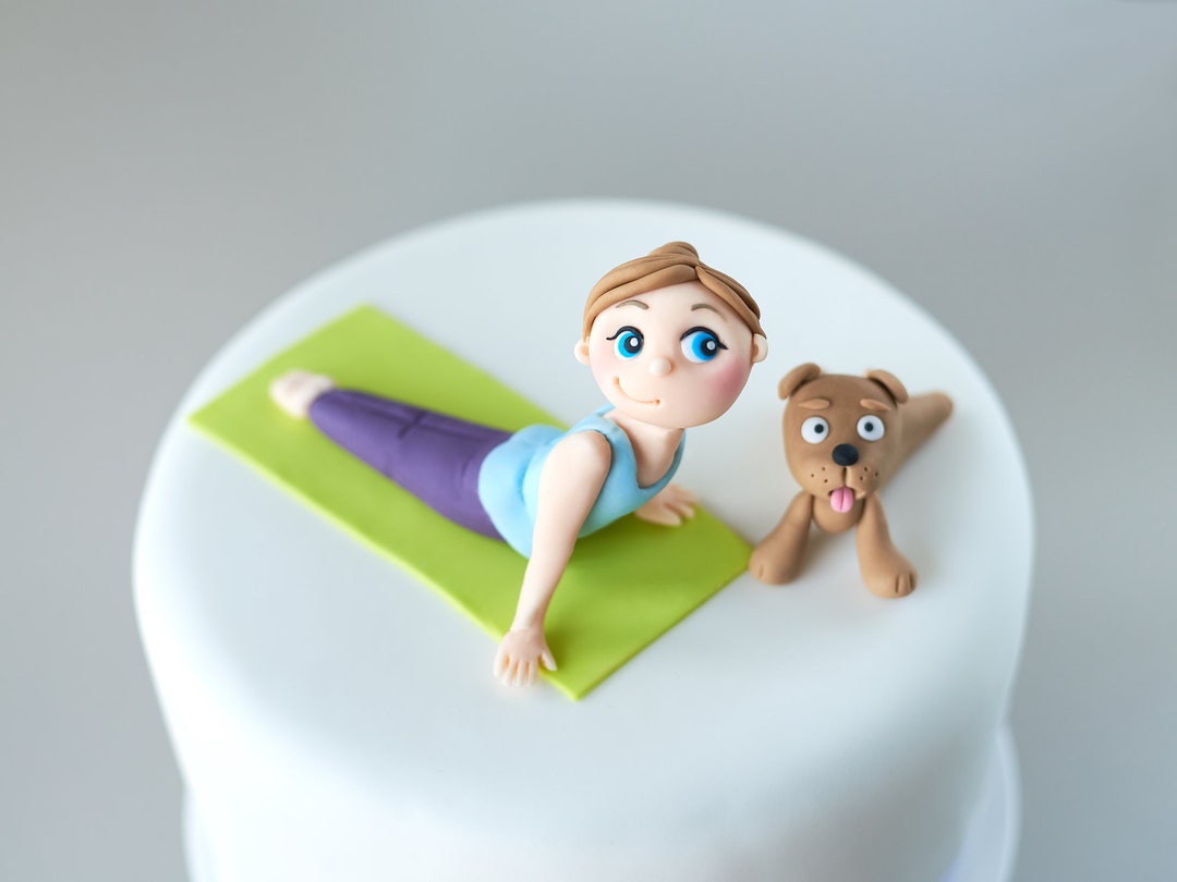 Yoga Fondant Cake Topper, 3.5" Lady/girl in Cobra Pose, Dog and Yoga ...