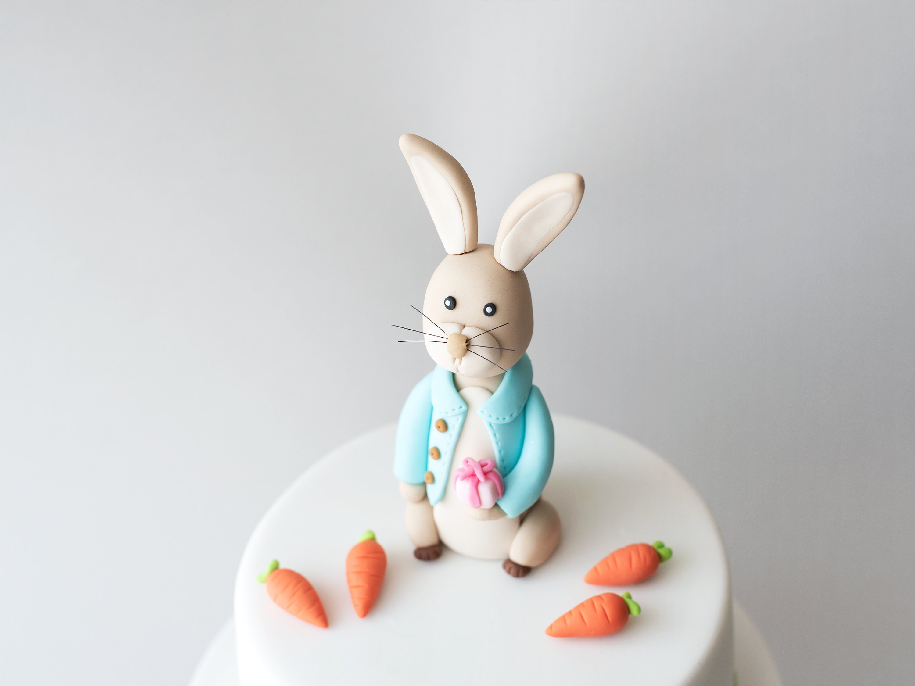 Cute Peter Rabbit 4.5" Tall Fondant Cake Topper With Carrots, Can Be ...