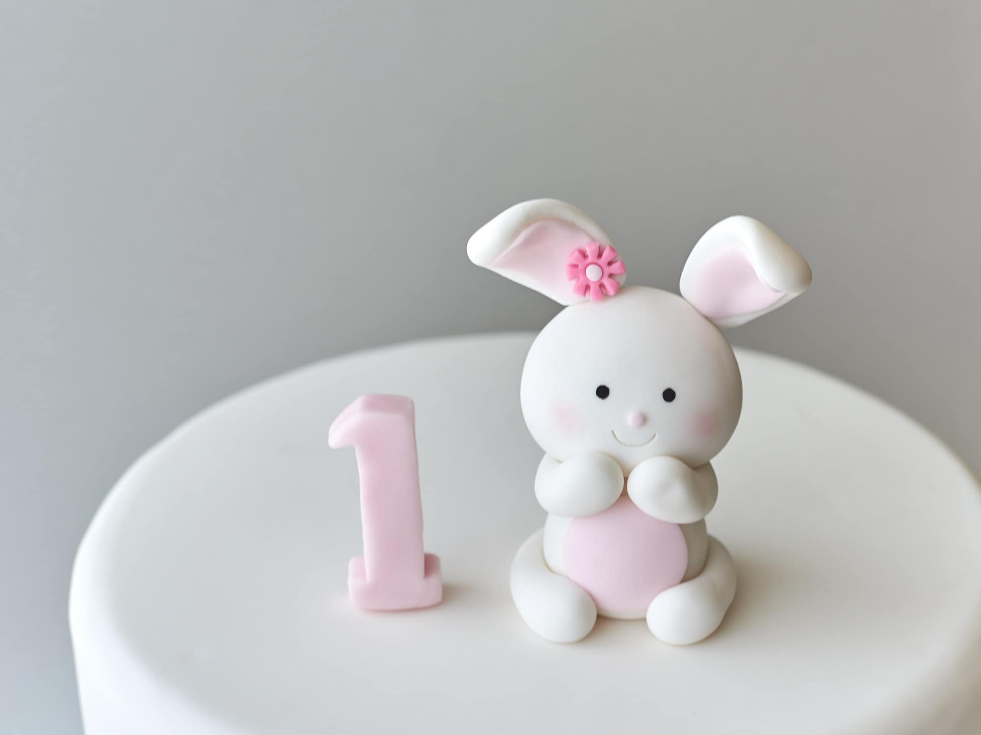 Cute 4 White Bunny And Rainbow 3d Fondant Cake Topper Set Birthday