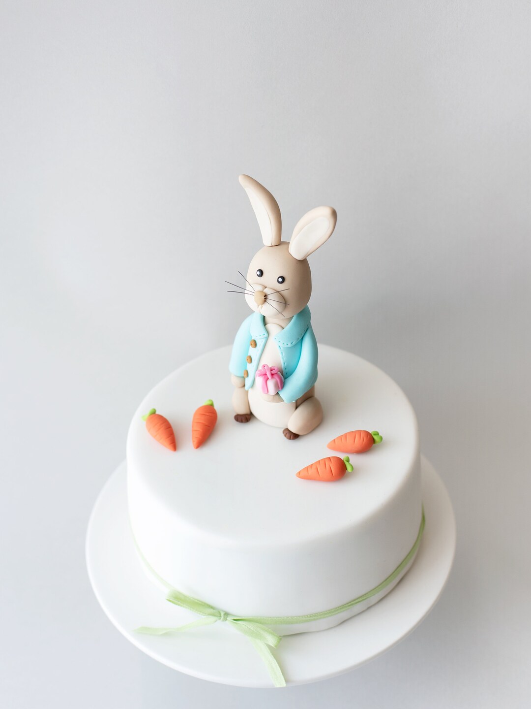 Cute Peter Rabbit 4.5" Tall Fondant Cake Topper With Carrots, Can Be ...