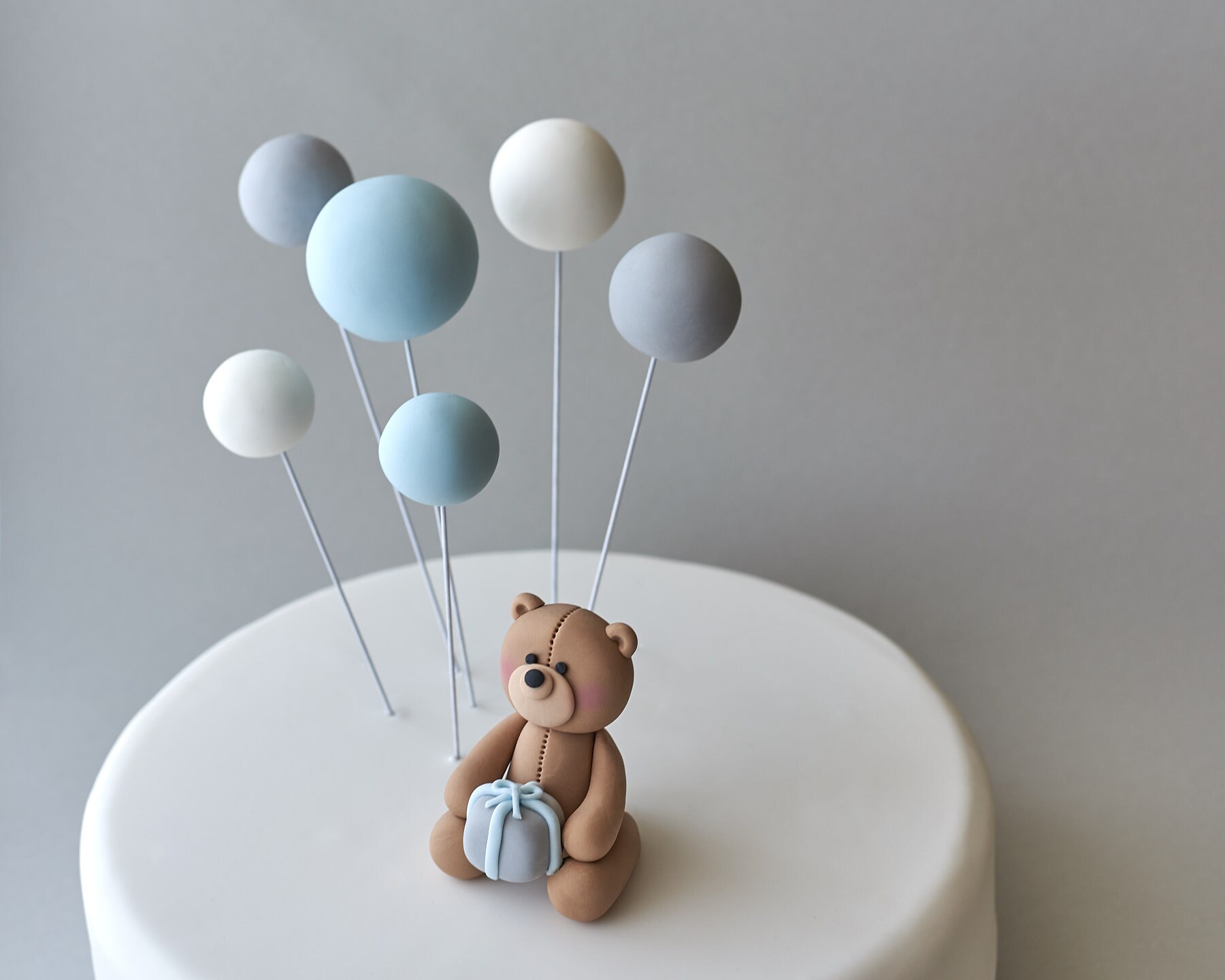 Cute Fondant Teddy Bear and 6 Balloons Cake Topper Set Teddy - Etsy