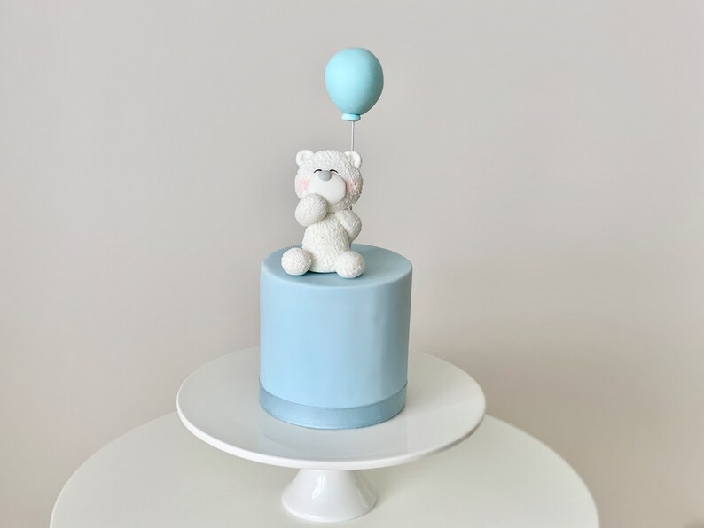 Cute Fondant White Teddy Bear & Pastel Blue Balloon Cake - Etsy