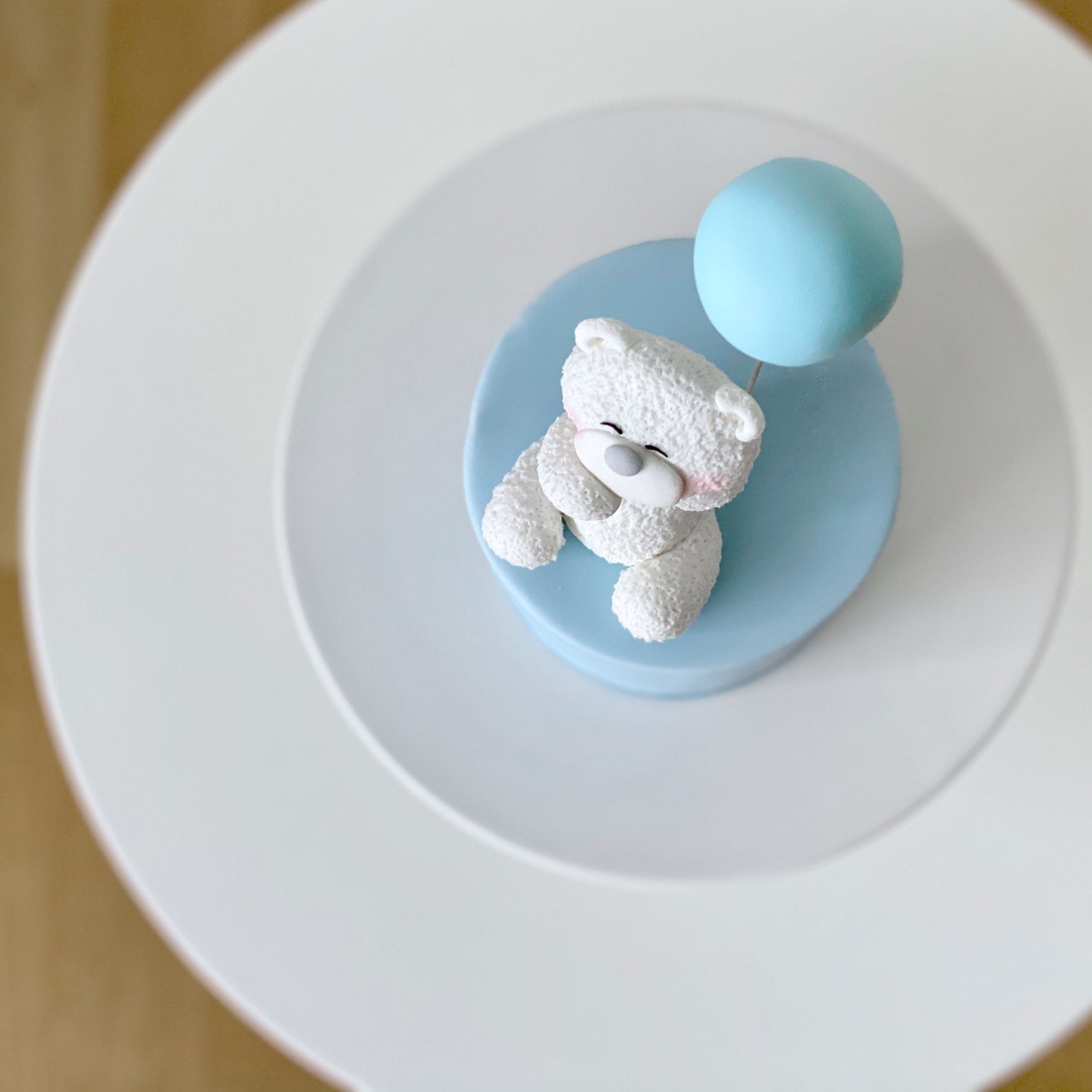 Cute Fondant White Teddy Bear & Pastel Blue Balloon Cake Topper, Baby ...