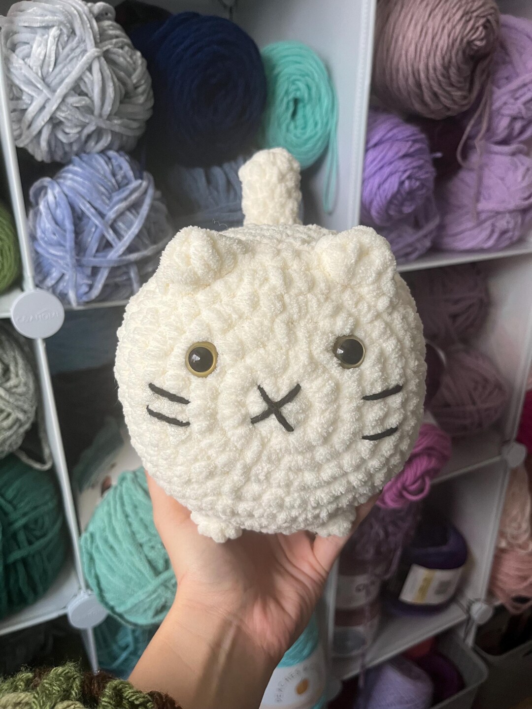 6” White Crochet Loaf Cat Stuffed Animal, Cute White Loaf Cat Plushie ...