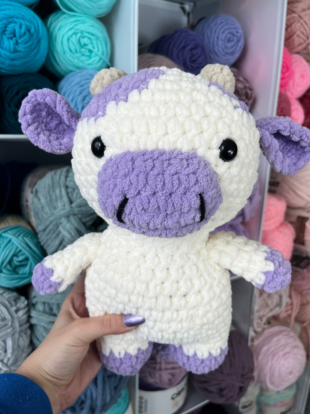 12 Purple and White Crochet Cuddly Cow Stuffed Animal, Cute Cow Plushie ...