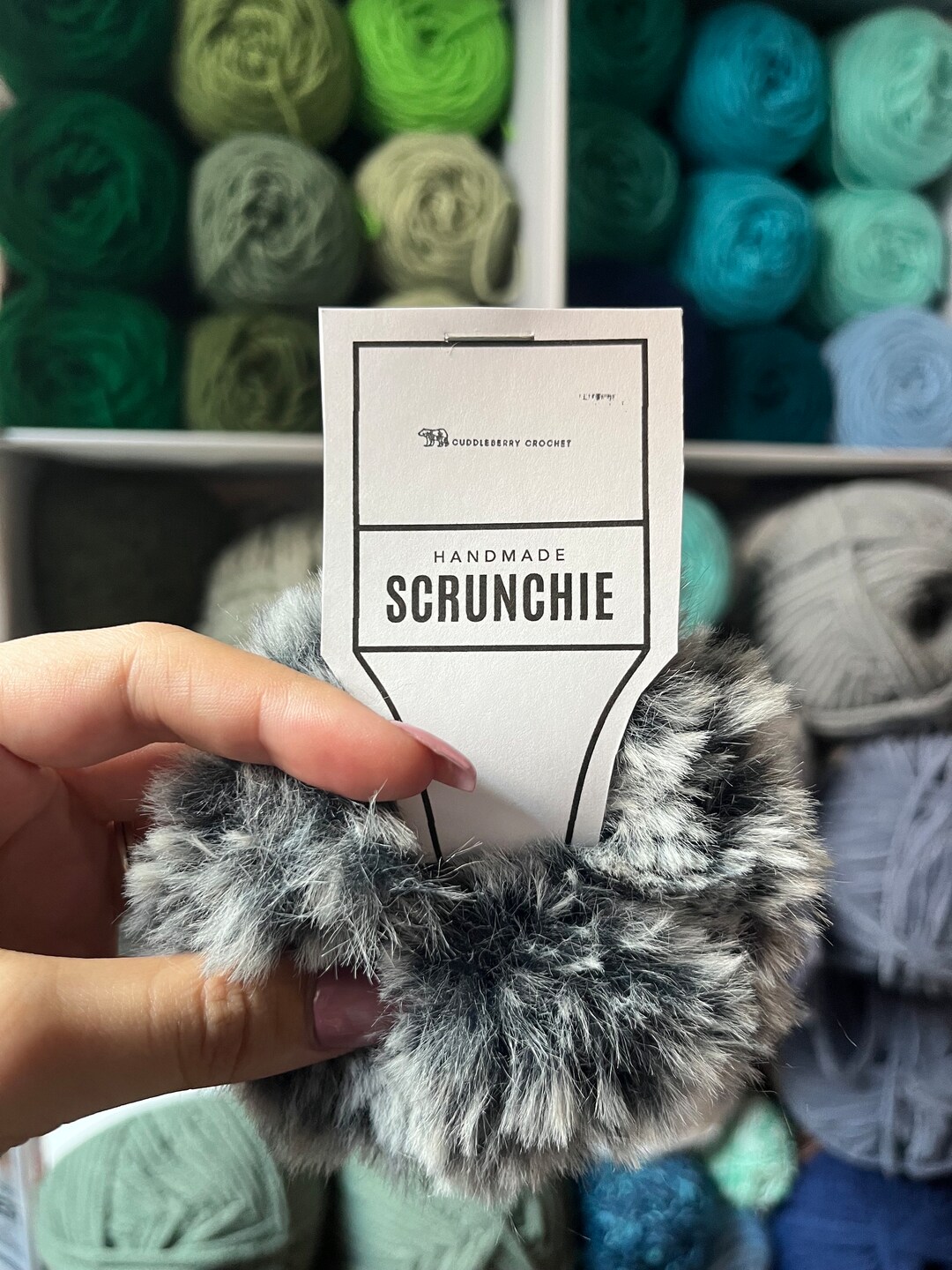 Cute Gray Fluffy Scrunchie, Faux Fur Gray Scrunchie, Handmade Soft ...