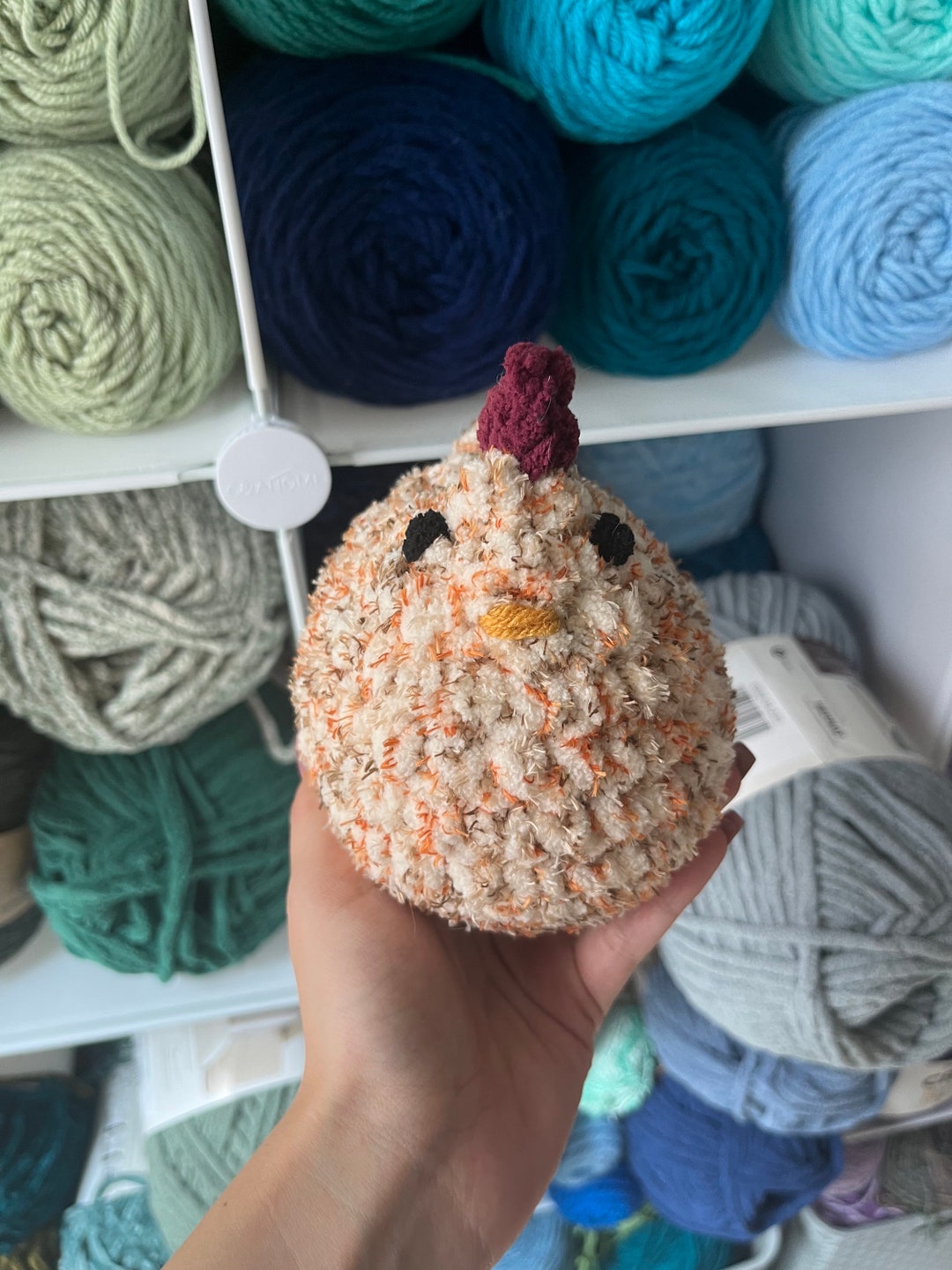 4” Orange and White Speckled Crochet Chicken Stuffed Animal, Cute ...