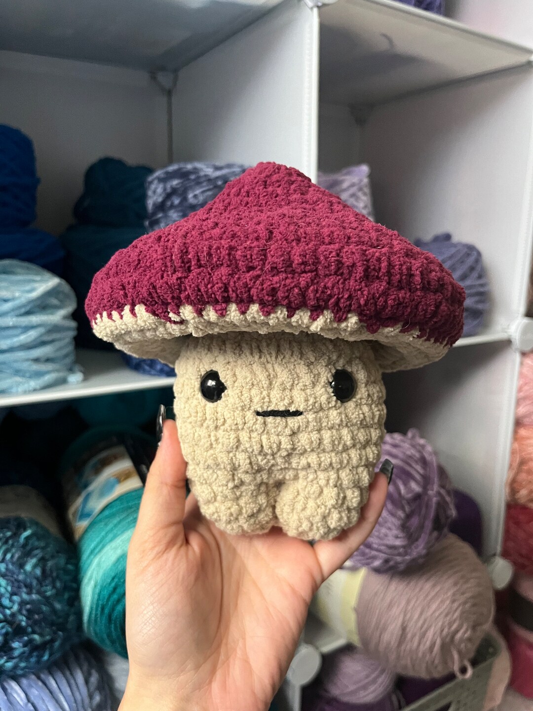 7 Crochet Burgundy/maroon Mushroom Plushie, Cottagecore Decor, Cute ...