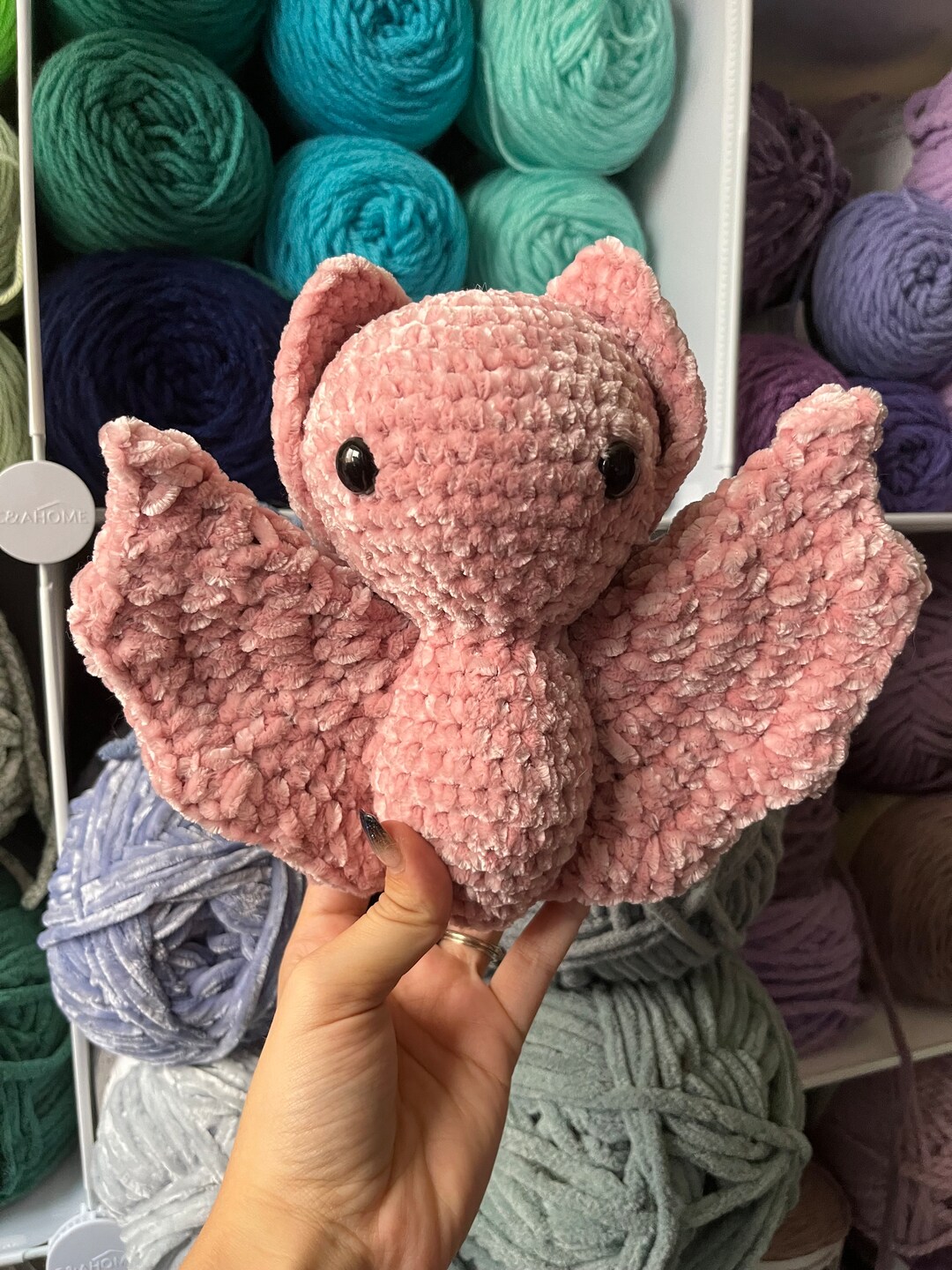 7.5 Pink Velvet Plush Crochet Bat Stuffed Animal, Cute Halloween Decor ...