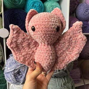 7.5 Pink Velvet Plush Crochet Bat Stuffed Animal, Cute Halloween Decor ...