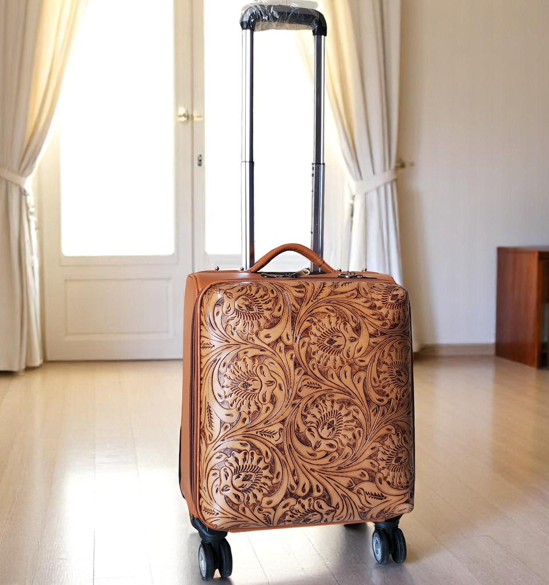 Tooled Leather Luggage Set: Western Tan Travel Bags - Etsy