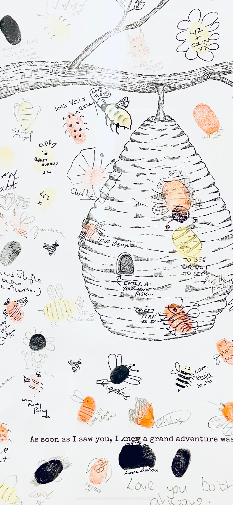 Wedding Fingerprint Tree Bee Beehive. Winnie the Pooh Quote. Size A3 ...