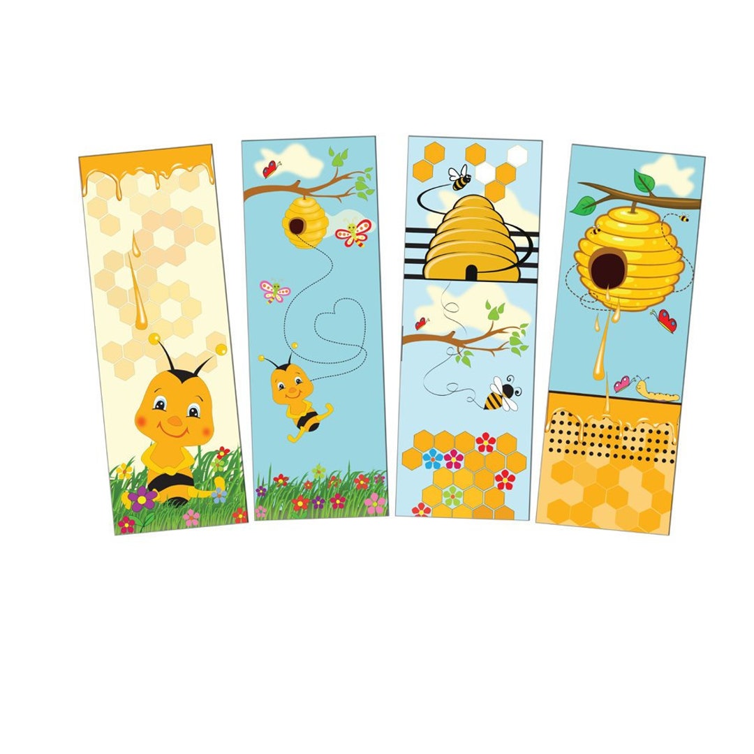 4 Bookmarks With Different Motifs, 4 Bookmark Set Bee, Bookmark Children, Bookmark Set, Bookmark ...