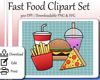 Fastfood Vector Clipart Fast Food Cartoon PNG Set Food - Etsy
