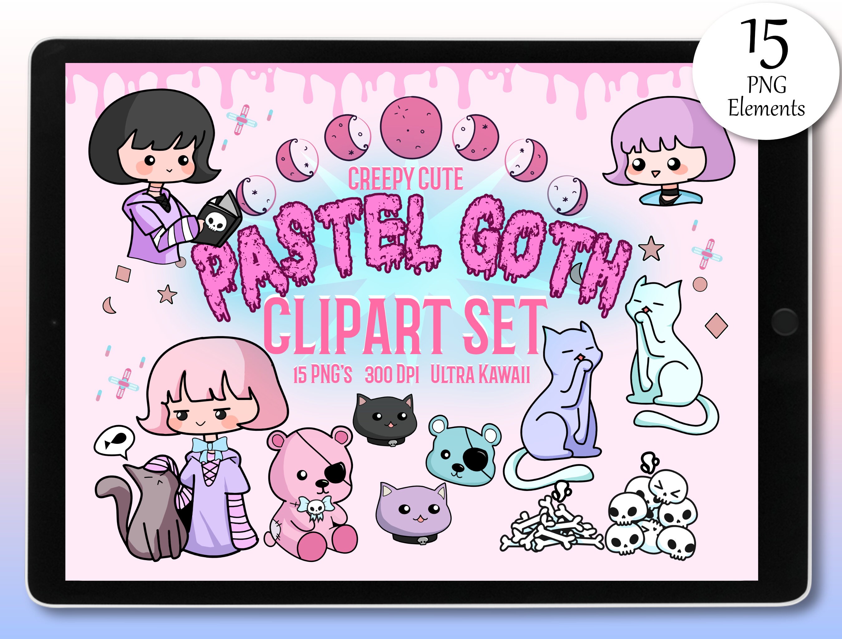 Pastel Goth Clipart Set / Cute Pastel Goth / Pastel Goth PNG - Etsy México