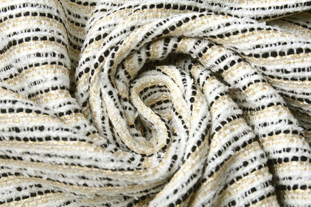 Last Piece off White Boucle Fabric With Black and Gold Threads Stripes ...