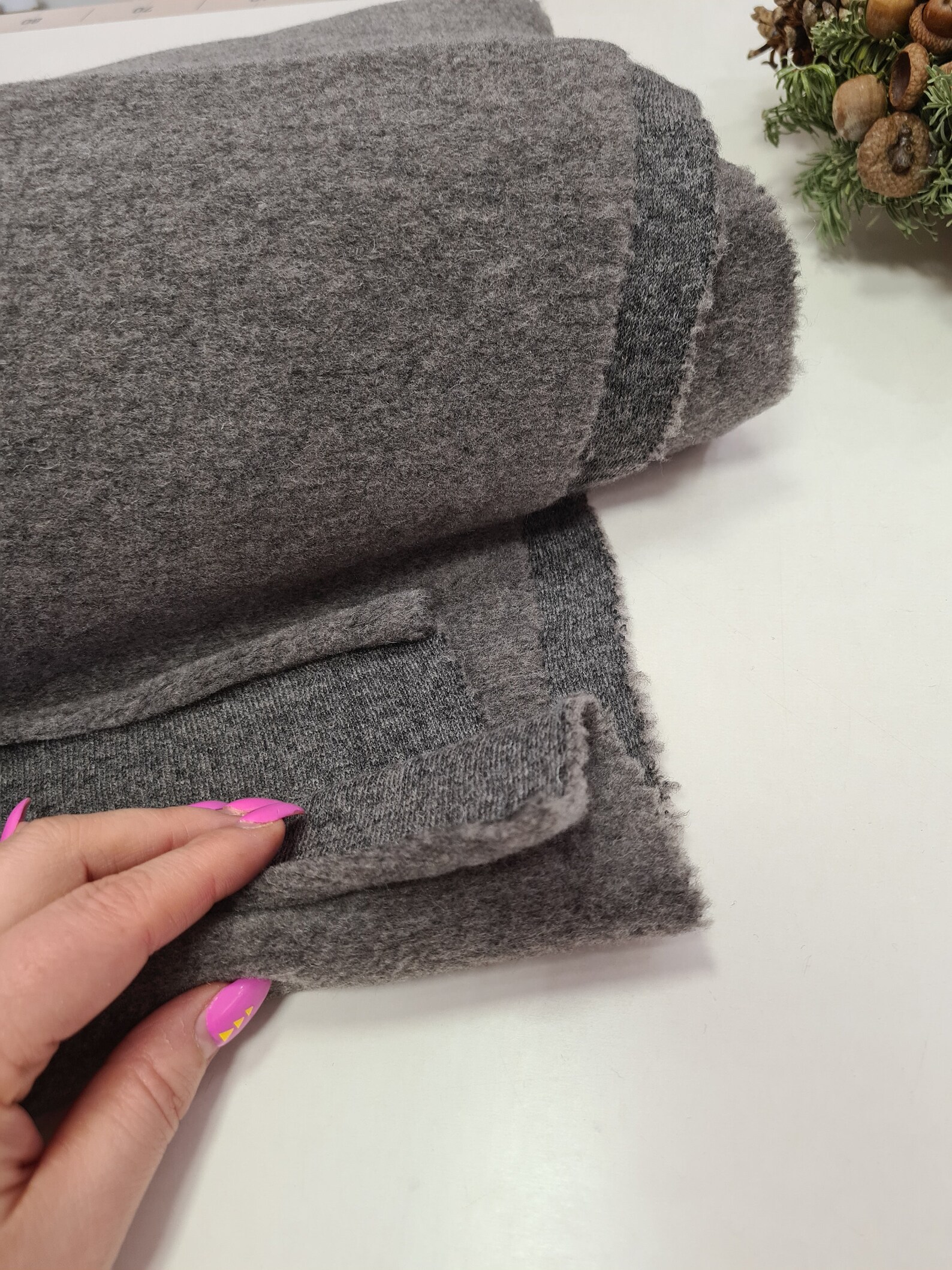 Knit Wool Fabric/ Light Grey Melange Wool/ Dark Grey Wool Fabric/ by ...