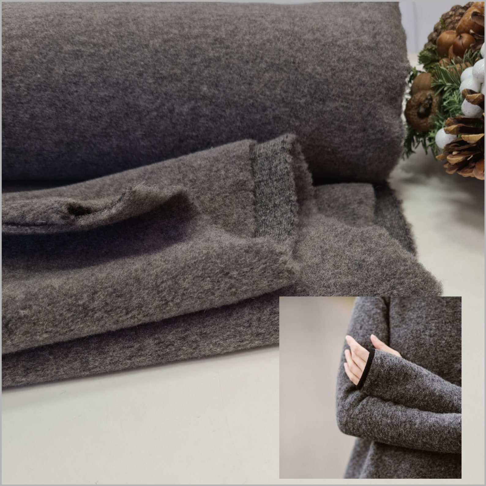 Knit Wool Fabric/ Light Grey Melange Wool/ Dark Grey Wool Fabric/ by ...