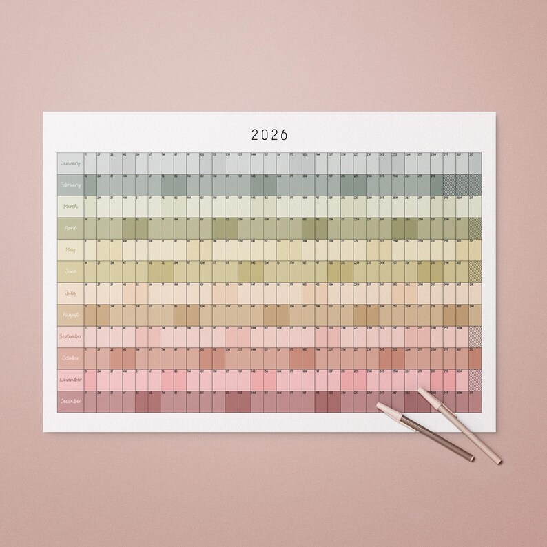 2026 Year Horizontal Wall Planner, Printable Full Year Calendar ...