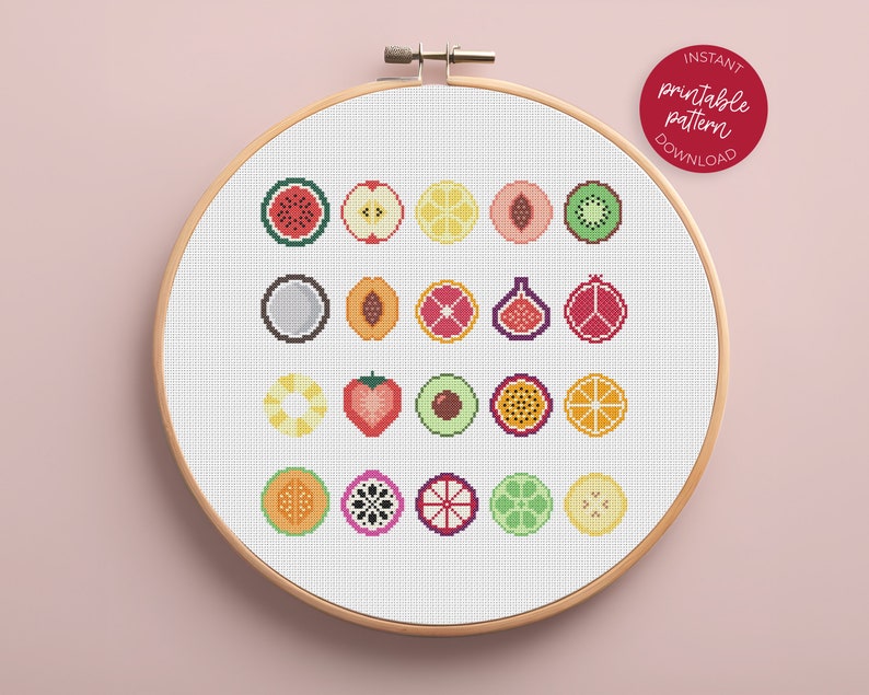 Mini Fruit Slices Cross Stitch Pattern: Set of 20 (PDF Pattern) - Etsy