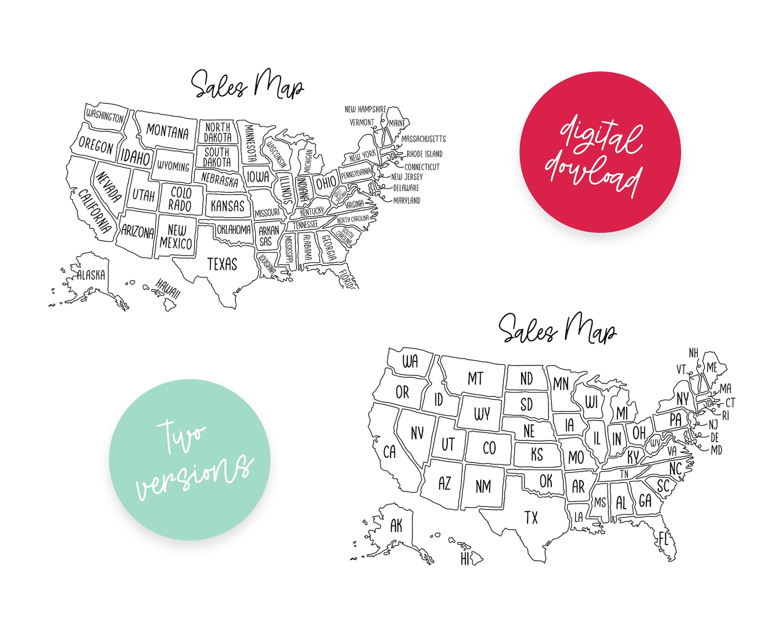 Sales Map Digital Download, for Procreate or Print, Instant Download US ...