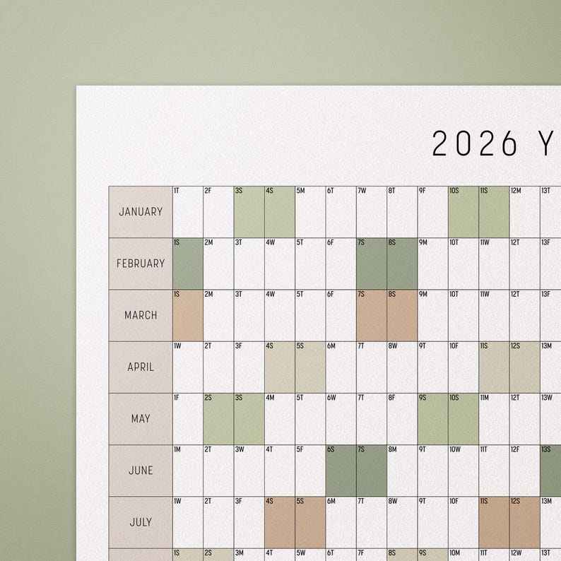 2026 Wall Planner Printable, Large Yearly Calendar Poster, Minimal ...