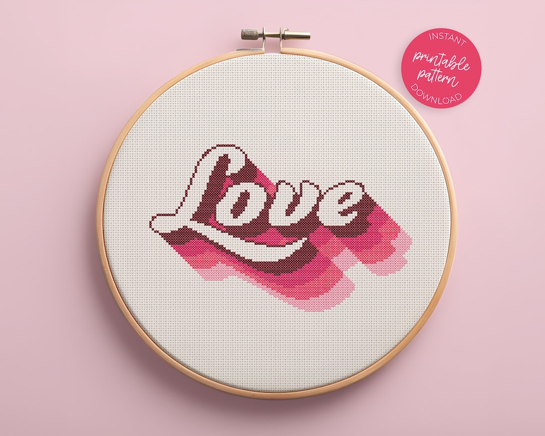Retro Love Cross Stitch Pattern: Valentine's X-stitch (PDF Pattern) - Etsy