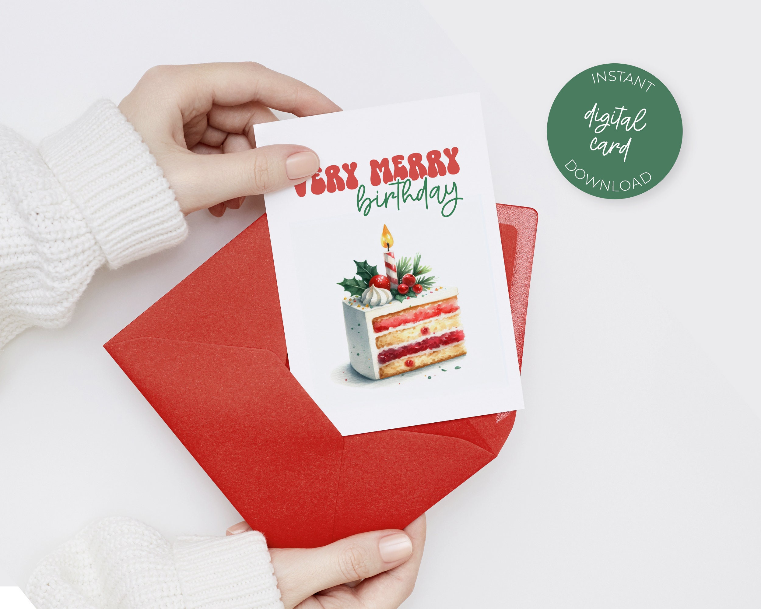 Christmas Birthday Card Printable Merry Birthday Cake Greeting December ...