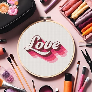 Retro Love Cross Stitch Pattern: Valentine's X-stitch (PDF Pattern) - Etsy