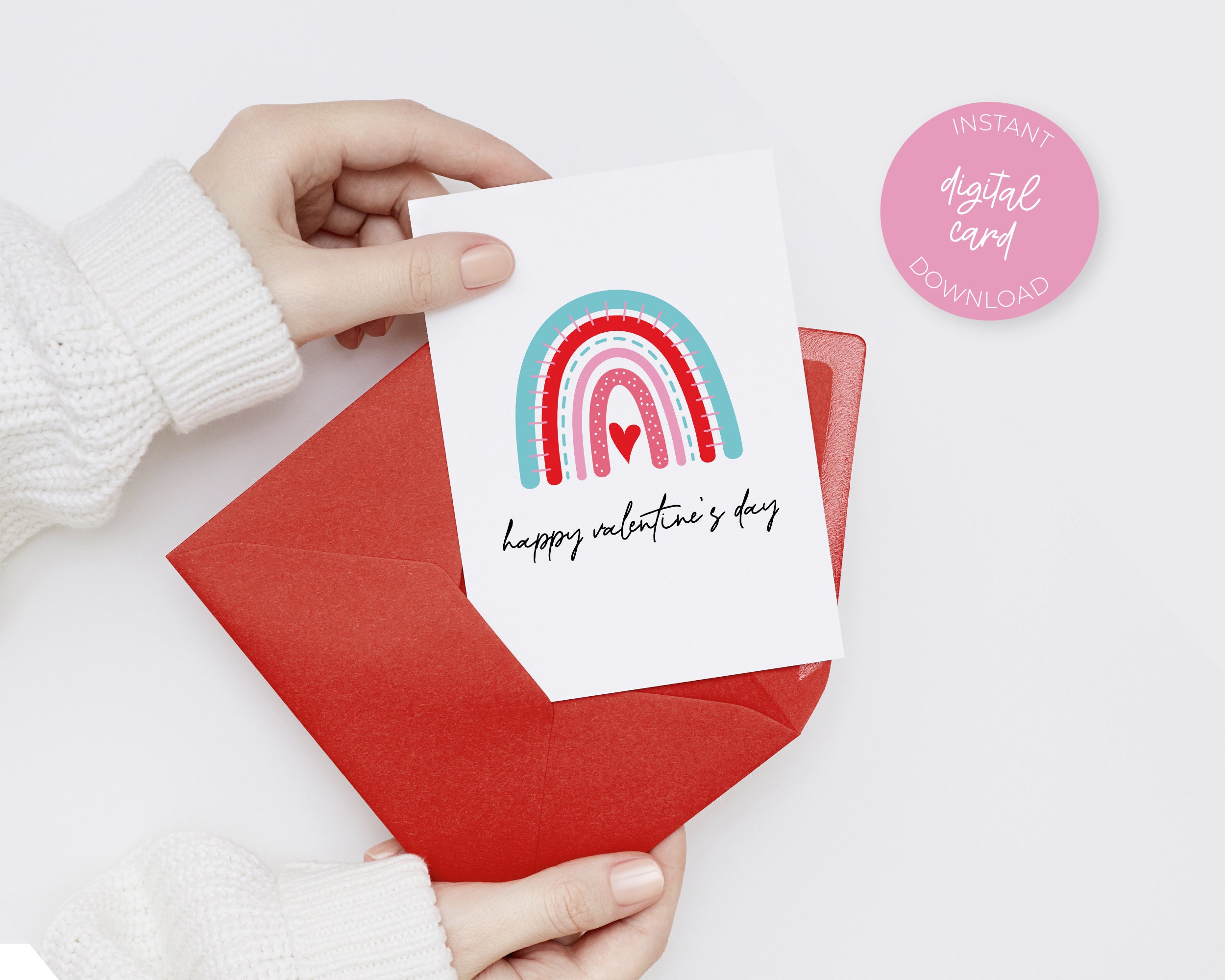 Valentine's Day Printable Card, Printable Rainbow Valentine's Day Note ...