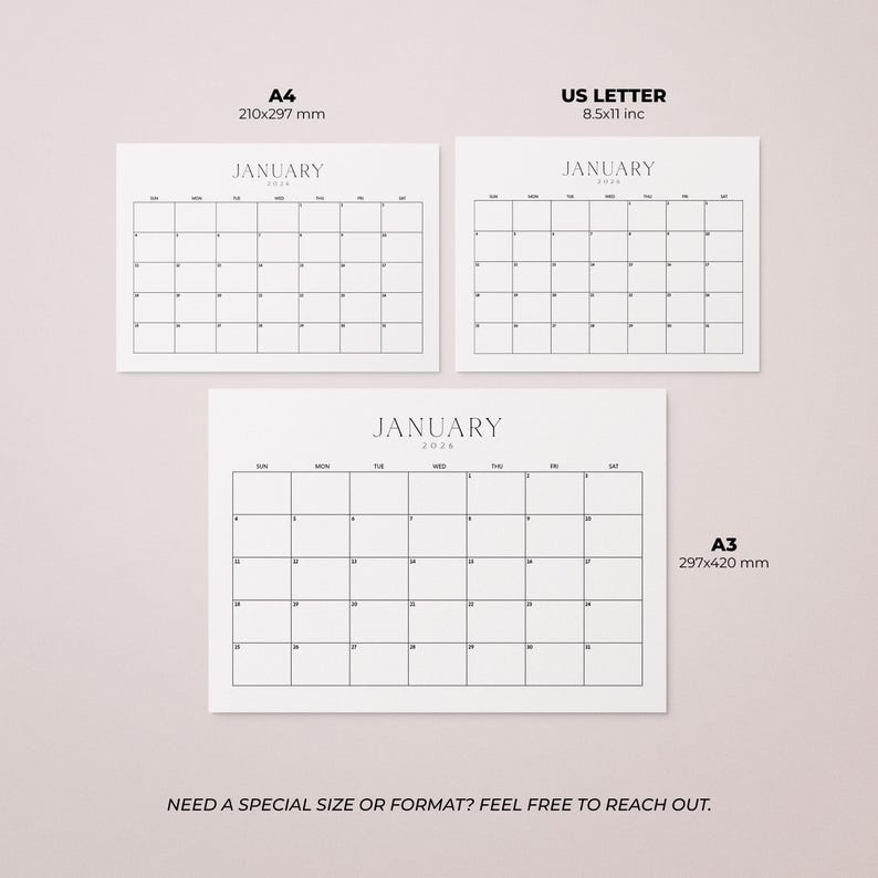 Monthly Calendar 2026 - Printable Landscape Planner - A3/a4/letter ...