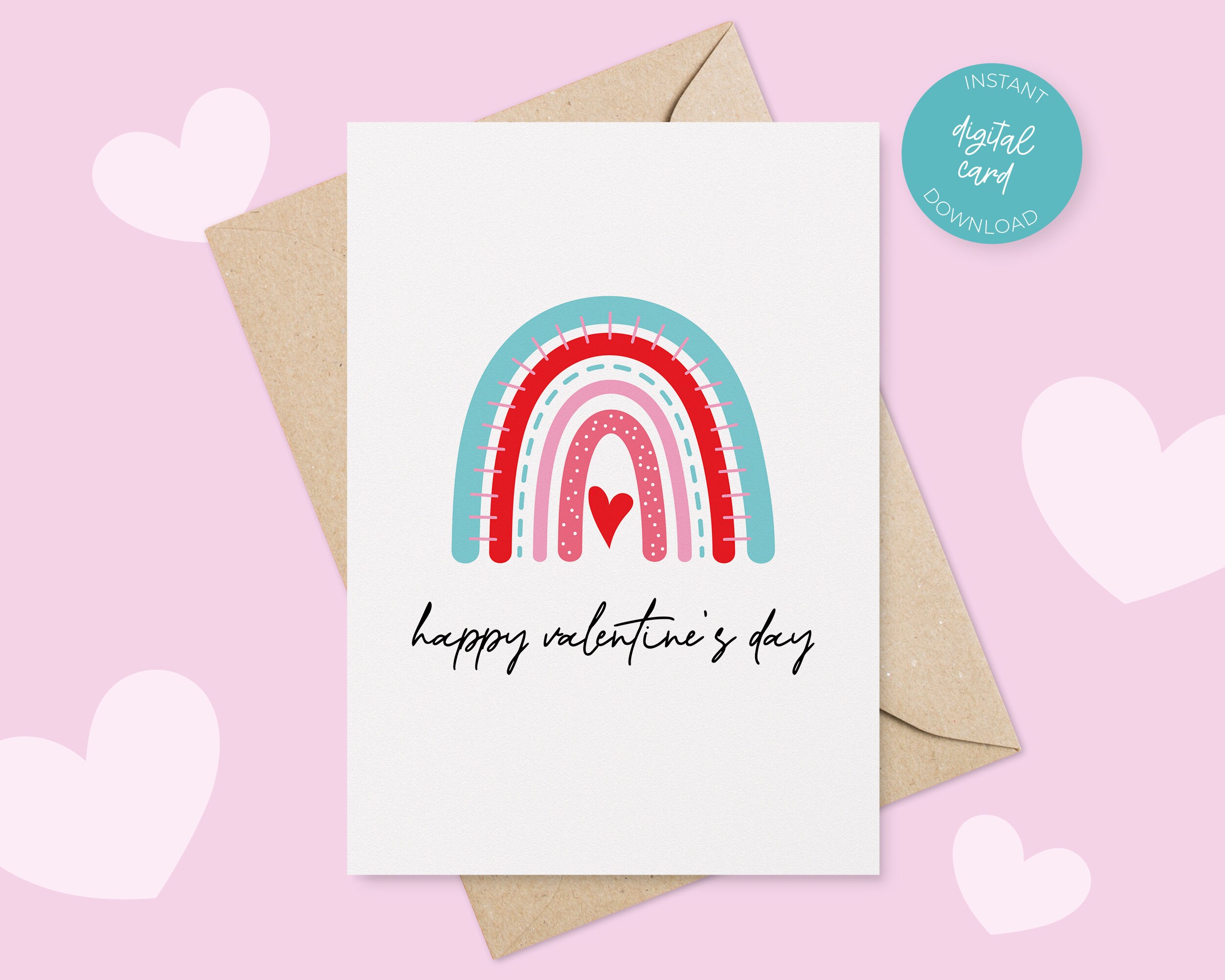 Valentine's Day Printable Card, Printable Rainbow Valentine's Day Note ...