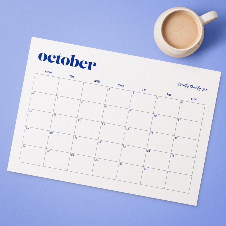 2026 Printable Monthly Calendar - Landscape Layout (PDF Download) - A3 ...