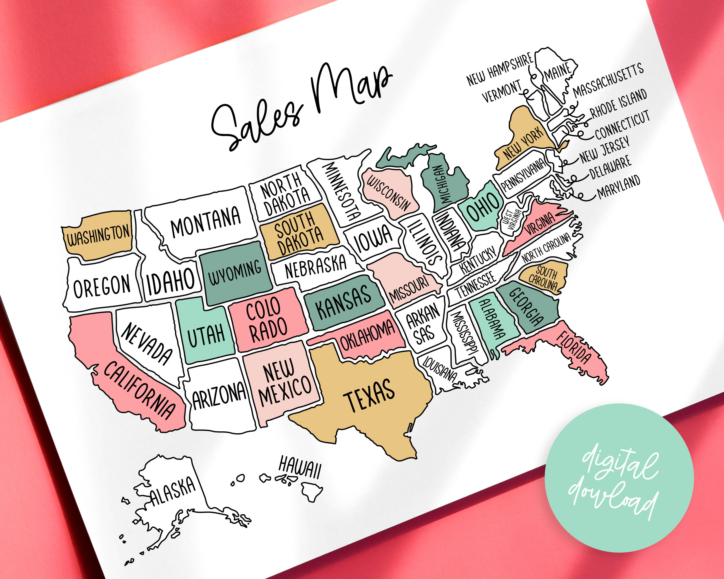 Sales Map Digital Download, for Procreate or Print, Instant Download US ...