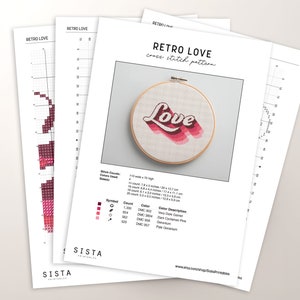 Retro Love Cross Stitch Pattern: Valentine's X-stitch (PDF Pattern) - Etsy