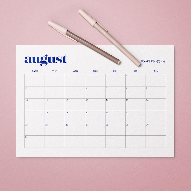 2026 Printable Monthly Calendar - Landscape Layout (PDF Download) - A3 ...