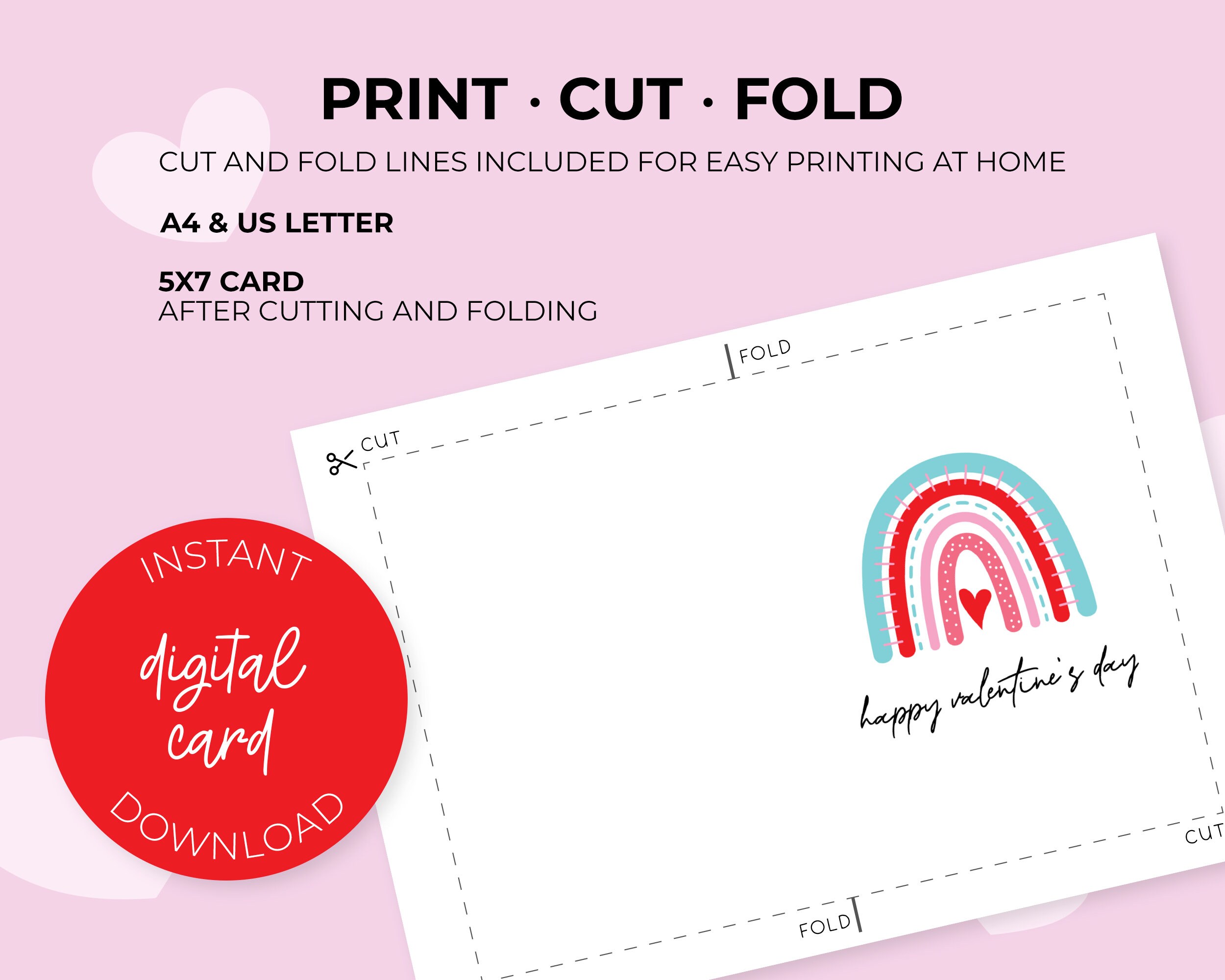 Valentine's Day Printable Card, Printable Rainbow Valentine's Day Note ...