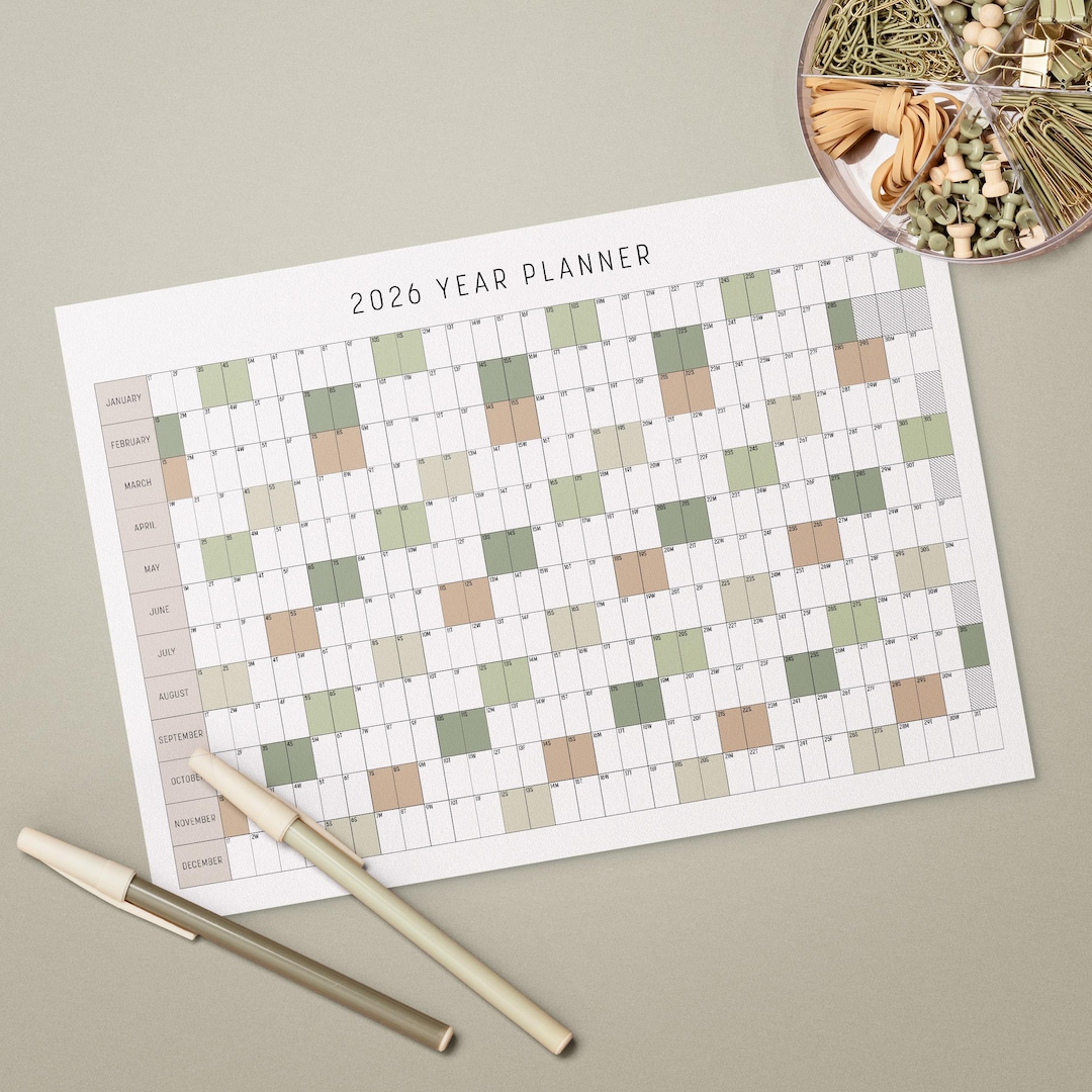 2026 Wall Planner Printable, Large Yearly Calendar Poster, Minimal ...