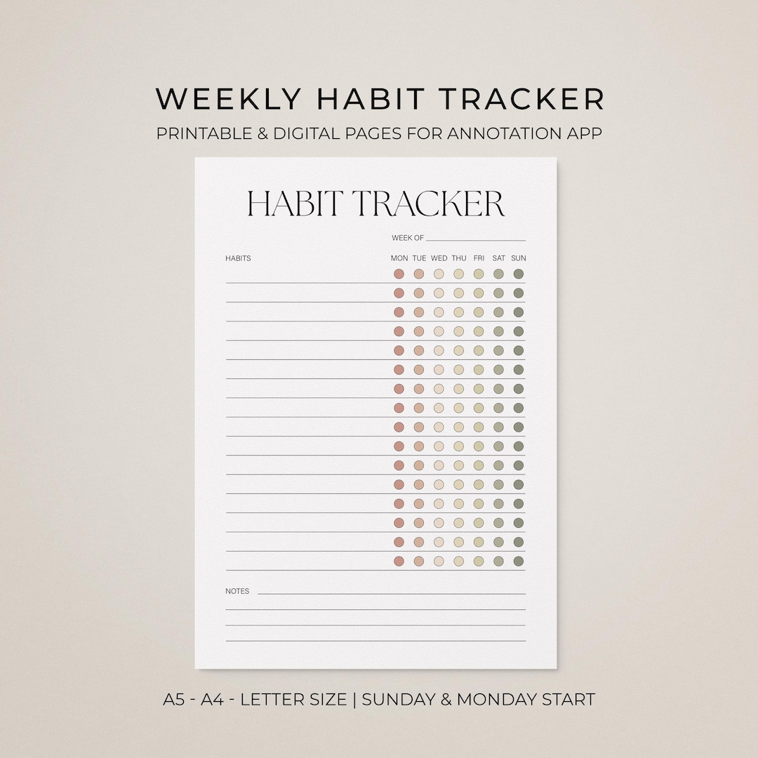 Printable Habit Tracker Digital Weekly Routine Checklist Planner Insert ...