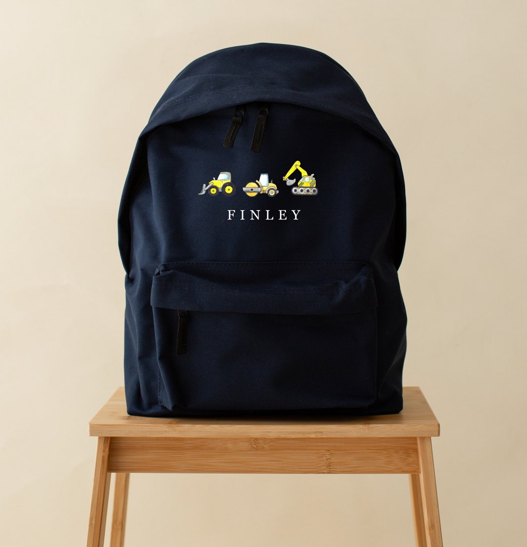 Personalised Construction Trucks Backpack, Digger, Steamroller ...