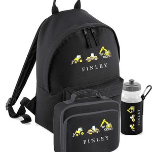 Personalised Construction Backpack Set: Rucksack, Lunch Bag & Water ...