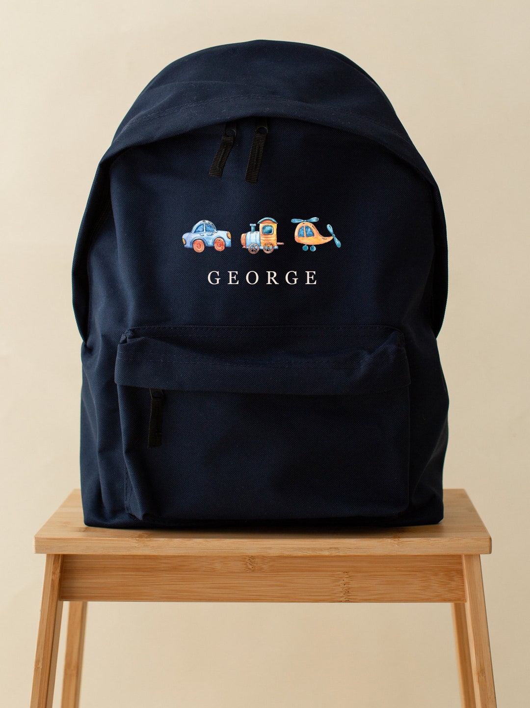 Personalised Car, Train, Helicopter Backpack Theme Fashionable Subtle ...