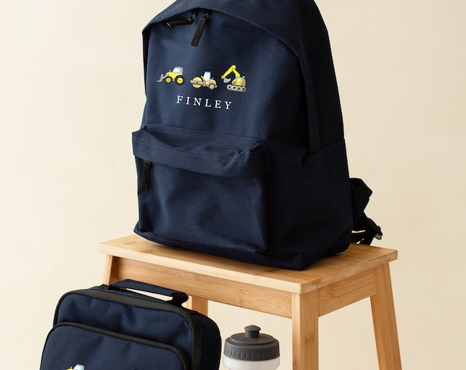Personalised Construction Backpack Set: Rucksack, Lunch Bag & Water ...