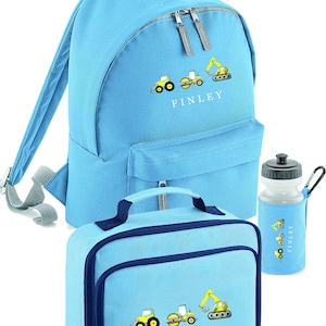 Personalised Construction Backpack Set: Rucksack, Lunch Bag & Water ...