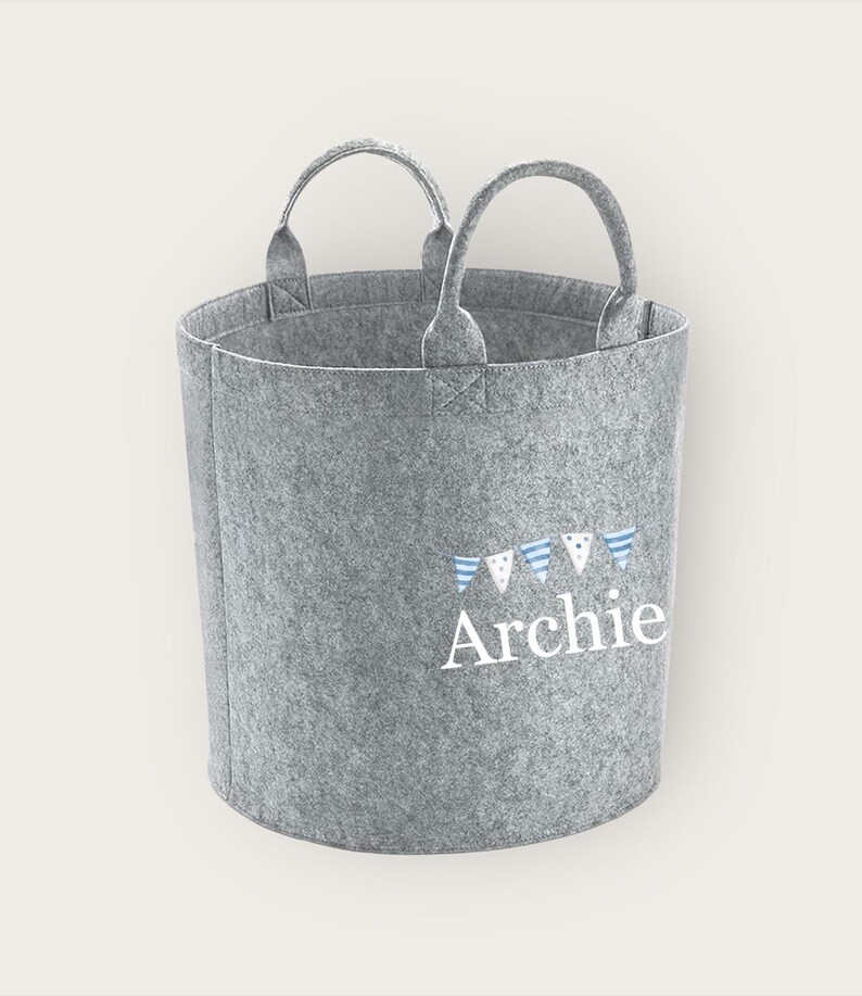 Personalised Blue Bunting Children's Toy Tub, Storage Basket, Toy Box ...