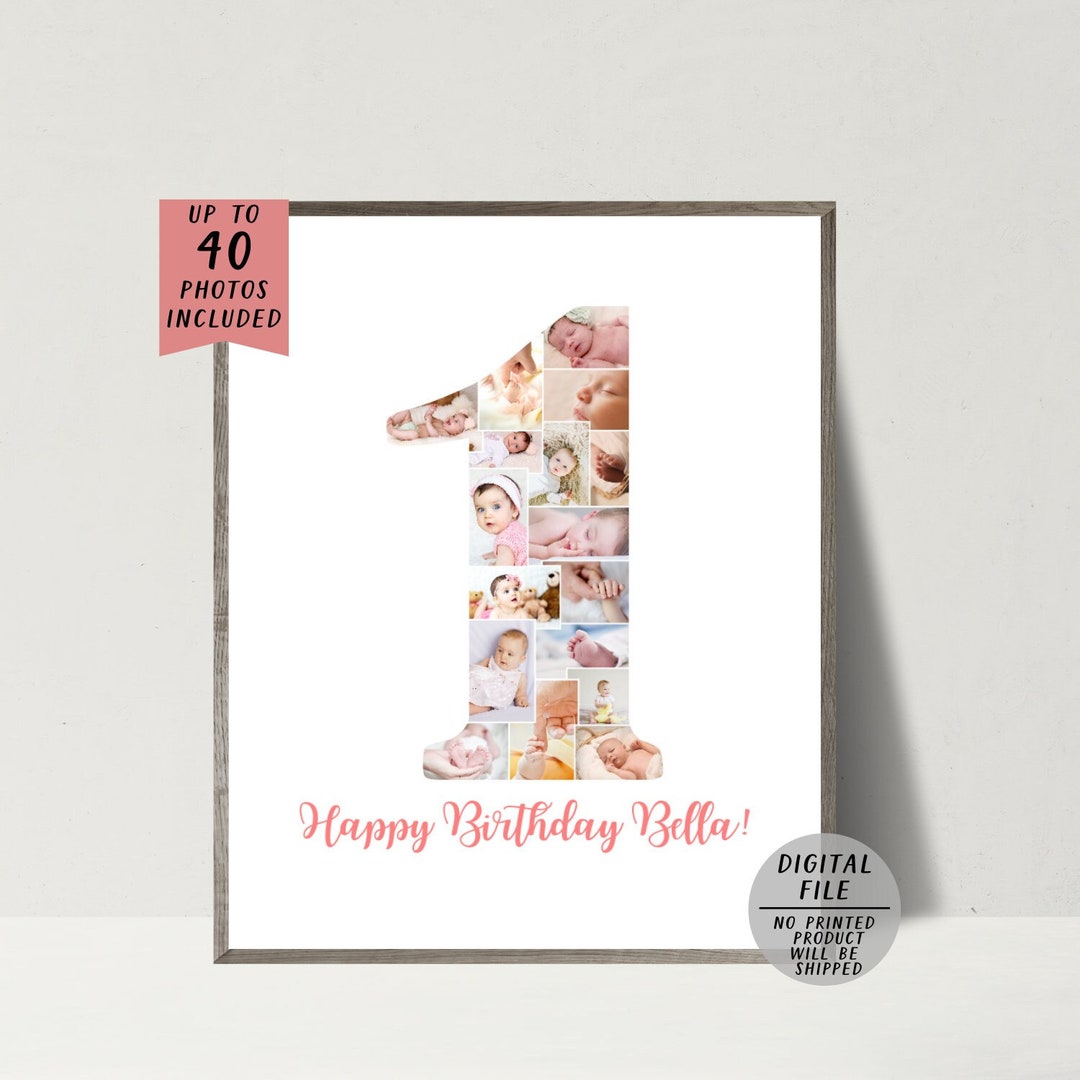 1st Birthday Photo Collage-number 1 Photo Collage-one Year Photo ...