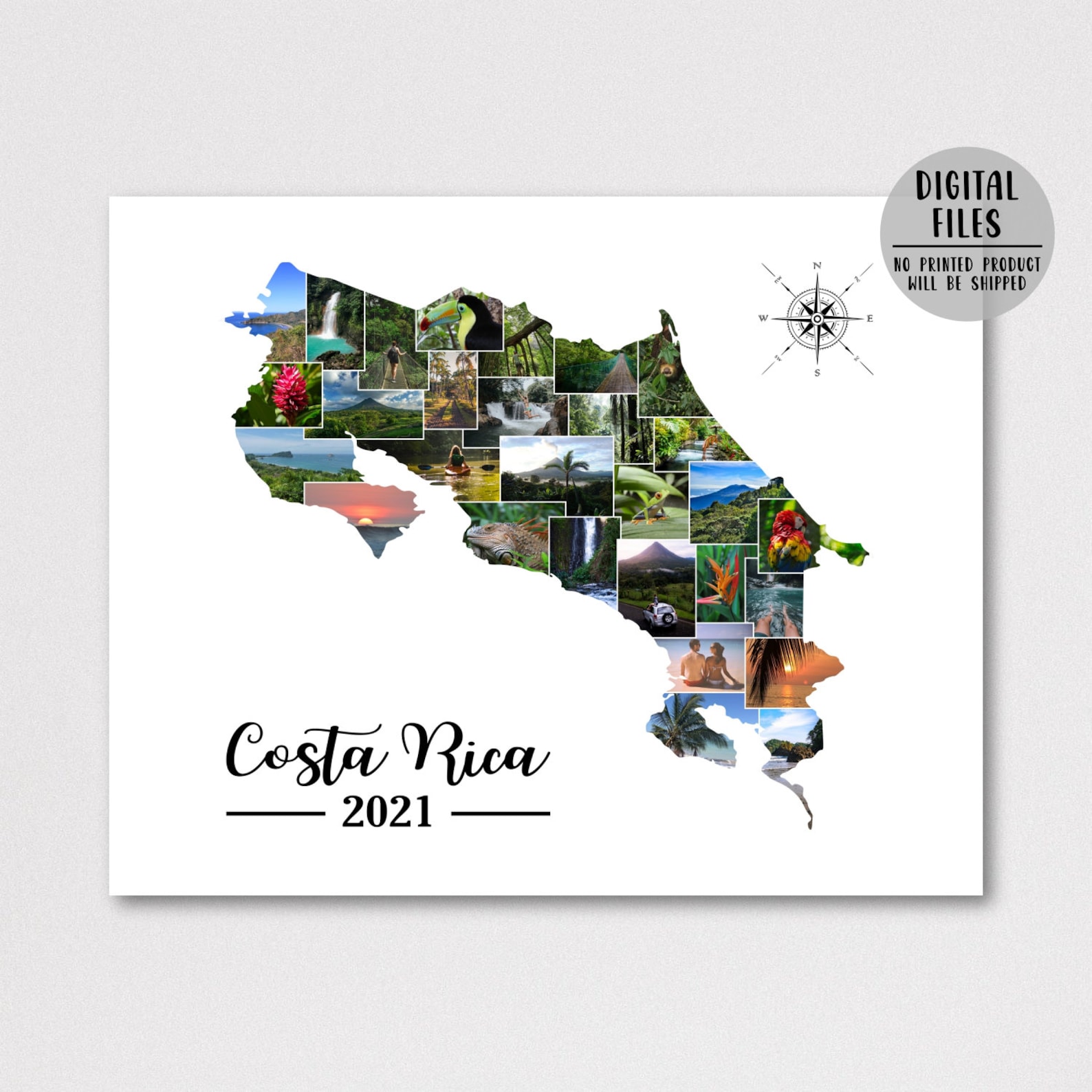 Costa Rica Photo Collage-costa Rica Map Collage-travel Photo - Etsy
