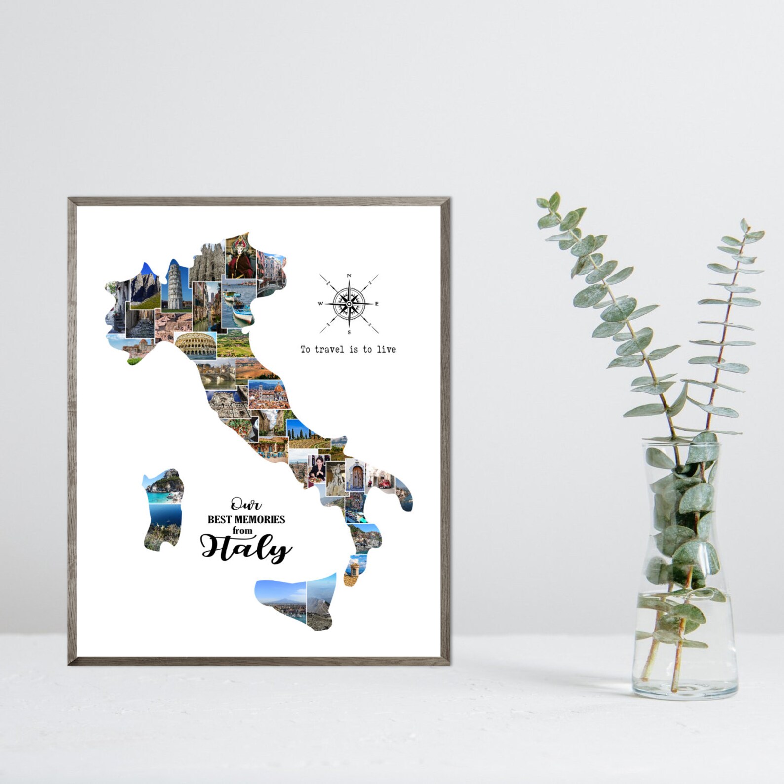 Italy Photo Collage-travel Photo Collage-map Photo Collage-custom ...