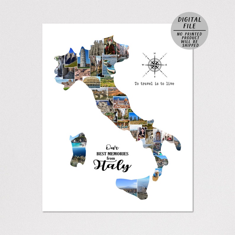 Italy Photo Collage-travel Photo Collage-map Photo Collage-custom ...