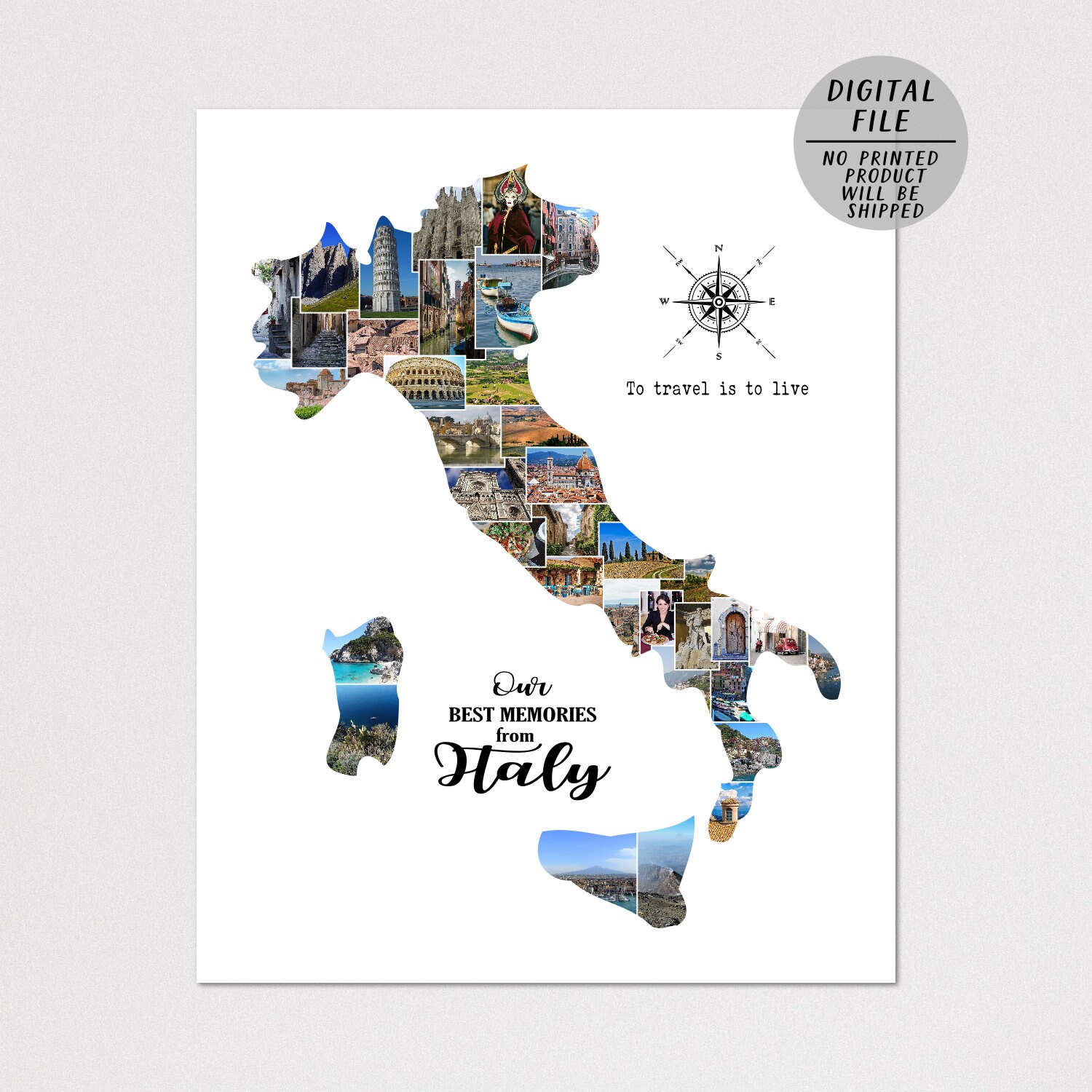 Italy Photo Collage-travel Photo Collage-map Photo Collage-custom ...